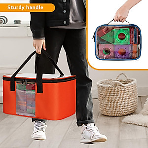 Rexmica 4 Pack Magnetic Tiles Storage Bag, Multifunction Toy Storage Organizer Bag, Magnetic Tiles Travel Bag Case with Visible Top for Magnet Building Tiles, Board Game, Puzzle, Car Toy