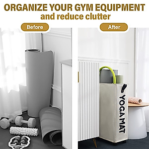 Twira Yoga Mat Storage Racks, Home Gym Storage Rack for Foam Roller, Yoga Strap and Resistance Bands, Workout Equipment Corner Yoga Mat Holder with Wheels（Grey）