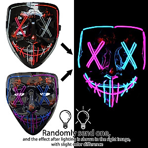 longpo Halloween Purge Mask for Adults Led Light Up Scary Mask Cosplay Costume for Halloween Festival Masquerade Carnival Party (multicolour blue & purple)