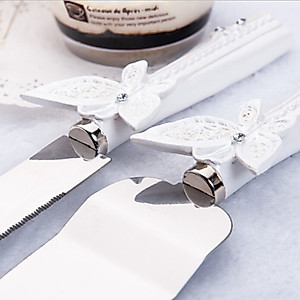 Cake Knife Server Set with Fashion craft Baroque, White Butterfly design, Elegant Stainless Steel Silverware for Personalized Weddings, Valentine's Day Birthdays, Christmas, New Year Party