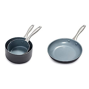 GreenPan Lima 1QT and 2QT Ceramic Non-Stick Saucepan Set, Gray - & Lima 8" Ceramic Non-Stick Open Frypan, Gray - CW0002858