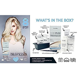 Knight & Wilson PurePlex Cream Hair Bleach. Powder Free. Bond Reconstructing. Up to 8 of Lift, Protects & Repairs during Lightening. Complete bleaching kit with tint bowl and brush. Ammonia Free.