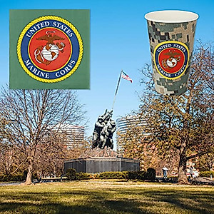 Havercamp U.S. Marines Party for 32 Guests! Includes 32 ea. 10” Plates & Luncheon Napkins & Lg. Cups with Licensed Marines Camo & Coat of Arms. Retirement, Birthday or Official Events
