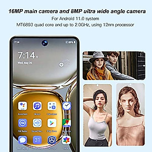 P60 Pro Smartphone, 7 Inch 1440 x 3040P HD Screen, 4GB RAM 64GB ROM, 8000mAh Battery, Front 8MP Rear 16MP, MT6893 Quad Core Phone for Android 11.0 System(USA)