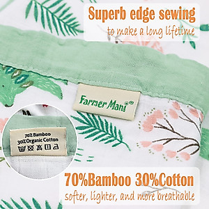 Farmer Mani Floral Bear Muslin Swaddle Blankets, Baby Muslin Quilt for Boys Girls Toddlers, Everything Blanket, Stroller Cover, Large 43"X45"(Flower Bear)