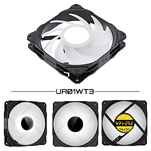 upHere 120mm PC Case Fan, 3-Pin, Infinity White Ring LED, 6.36W, 12V, 2000 RPM, 2E+1 dB, Desktop Compatible