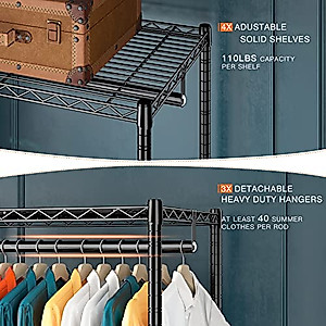 Raybee 77" Heavy Duty Closet Loads 700LBS, Adjustable Clothing Racks for Hanging Clothes, Commercial Garment Rack Heavy Duty Clothes Rack, Free Standing Closet Wardrobe, 77" H x45.5 W x16.5 D, Black