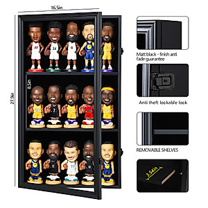 Zmiky Bobblehead Display Case Action Figure Display Case Bobble Head Shadow Box Wall Cabinet for 15 Figurines Display with Lockable Anti Fade Uv Protection for Bobble Heads, Action Toy Figures, Black