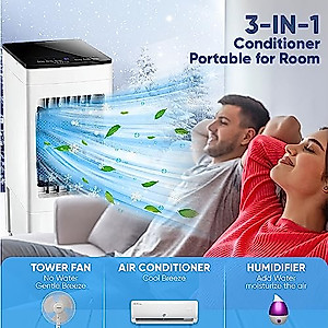 Portable Air Conditioners | 3-IN-1 Air Conditioner Portable for Room | Evaporative Air Cooler AC Unit Swamp Cooler | Portable AC Air Conditioner with Humidifier, Remote, 3 Speed, 8H Timer, Big 8L Tank
