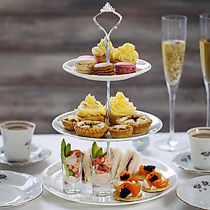 Happy Will 5 Sets 3 Tier Crown Cake Stand Fruit Cake Plate Handle Fitting Hardware Rod Stand Holder with Stylus Silver (Plates Not Include)