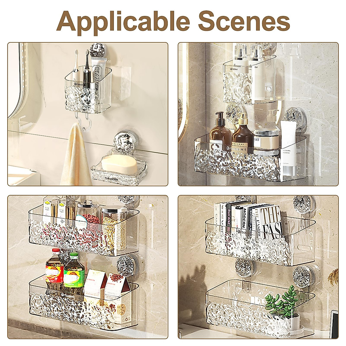 oewyrou 4pcs Clear Shower Caddy No Drill Clear Wall Caddy Suction Cup Luxury Suction Storage Rack Clear for Bathroom Kitchen