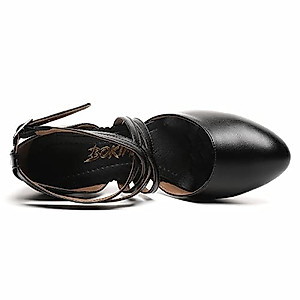 Women's Cross Strap Character Shoes Non-Slip Salsa Latin Ballroom Dance Pumps Black Wedding Heels (8 / Black)