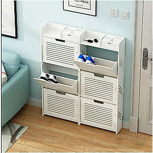 CNCEST 3 Level Flip Shoe Cabinet, Ultra-Thin Shoe Rack Organizer Entryway Storage Cabinet Dump Bucket Shoe Cabinet for Bedroom Living Room Shoe Storage