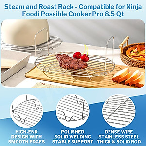 Steam and Roast Rack Compatible with Ninja Foodi Possible Cooker Pro 8.5 Qt MC1000, MC1001, MC1010 Series Slow Cooker Crock Pot- 304 Stainless Steel Rack with Gloves & Oil Brush