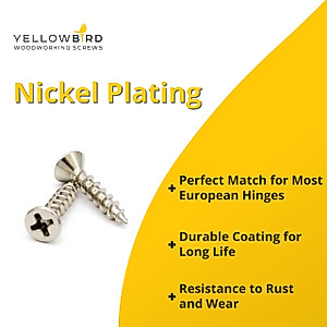 Yellowbird #6 x 3/4" European Concealed Hinge Screw - Flat Head Phillips - Nickel Wood - Bit Included - 1000 Ct.