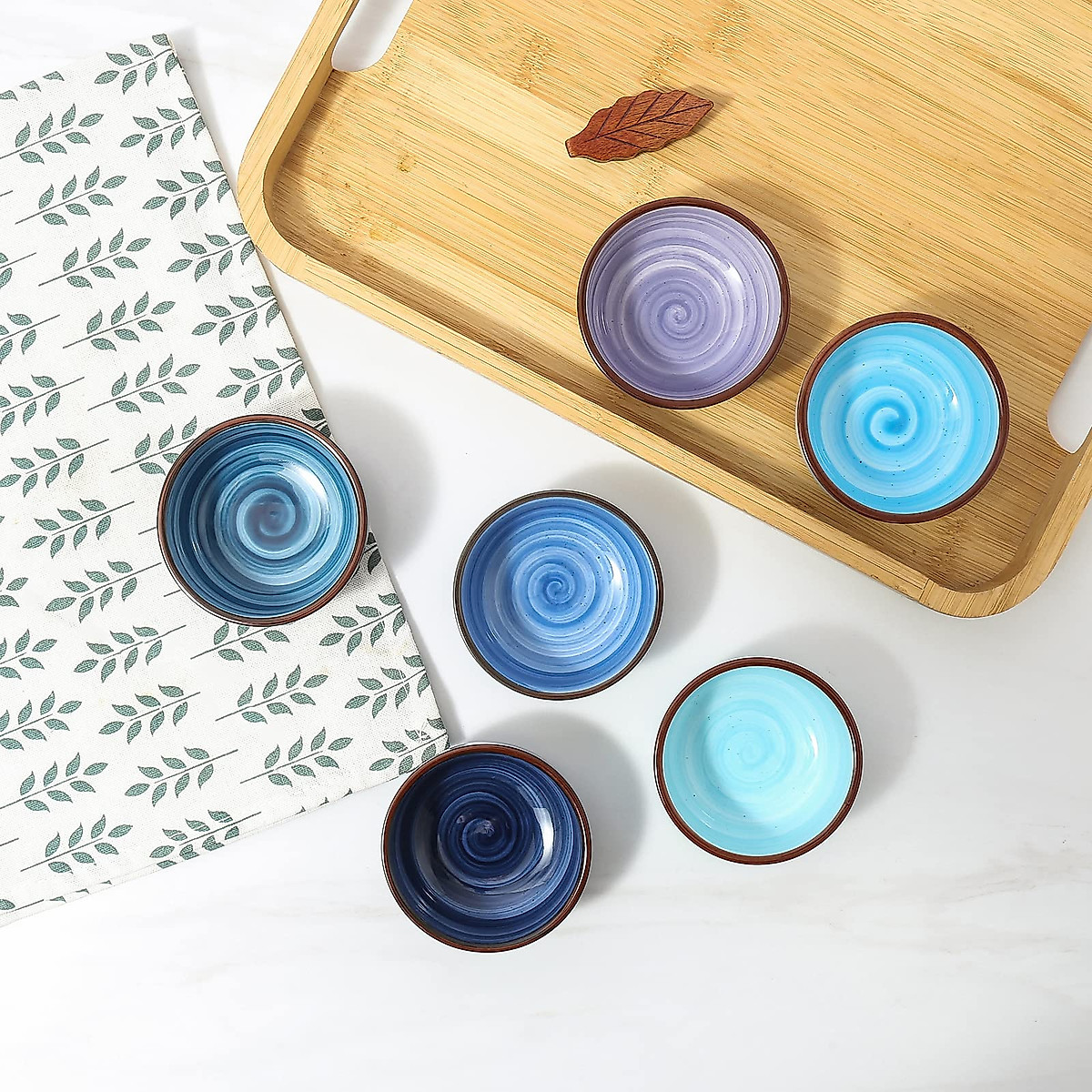 Selamica Ceramic Dipping Bowls, 2.7 Oz Soy Sauce Dish Set, Small Bowls, 3 inch Small Dip Bowls, Mini Bowls for Side Dish, Appetizers, Sushi, BBQ, Ketchup, Set of 6, Gradient Blue