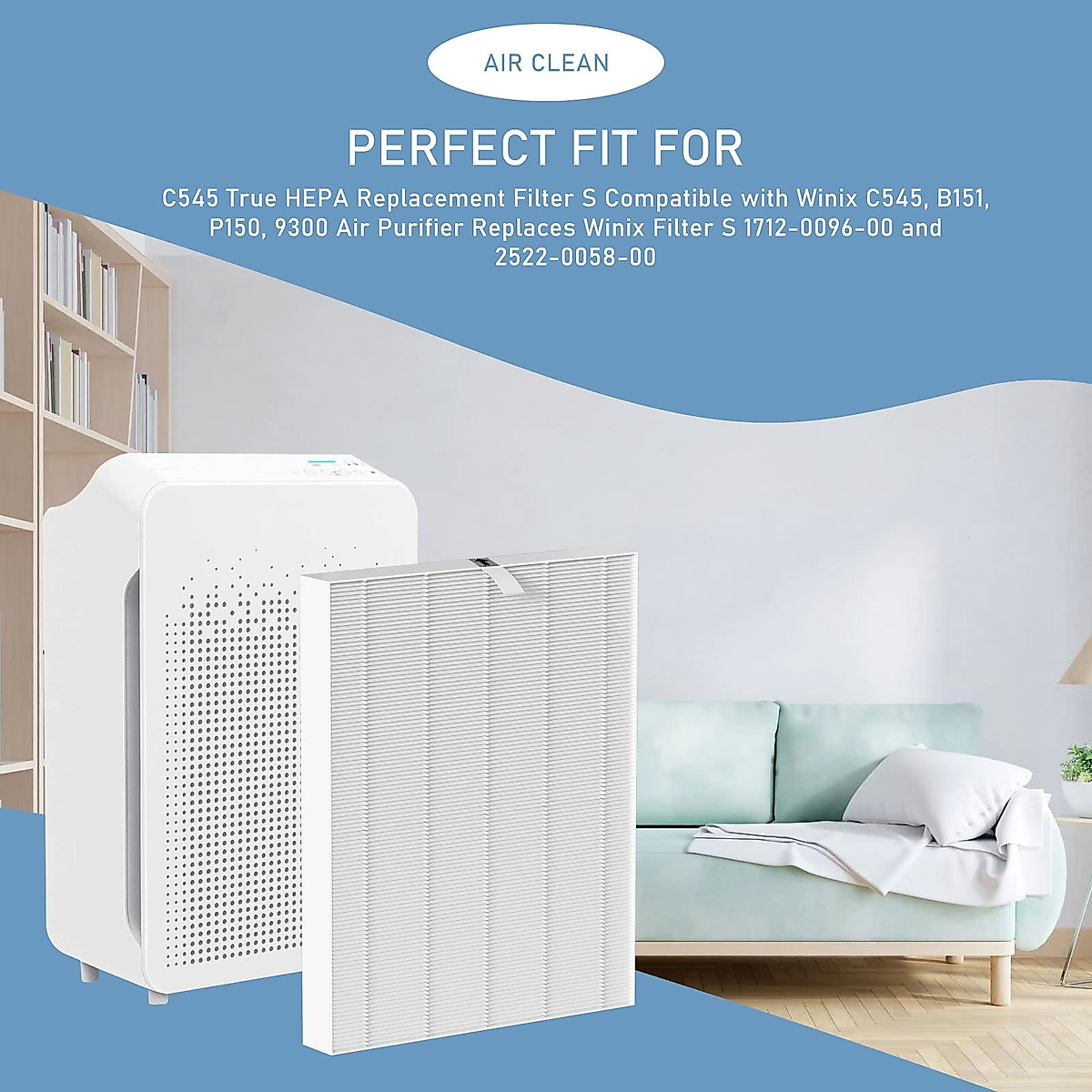 C545 True HEPA Replacement Filter S Compatible with Winix C545 Air Cleaner Purifier, Compare to Part number 1712-0096-00, 4 Pack HEPA Filtrer only