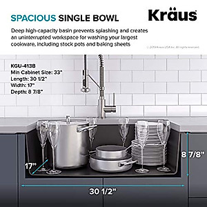 KRAUS 31 Inch Undermount Single Bowl Black Onyx Granite Kitchen Sink with WasteGuard™ Continuous Feed Garbage Disposal, KGU-413B-100-75MB