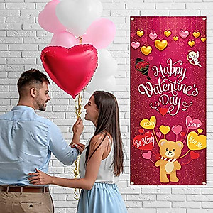 Happy Valentine's Day Door Cover Valentine's Day Hanging Banner Large Fabric Door Hanging Decoration Valentines Outdoor Party Backdrop for House Door Valentine's Day Party