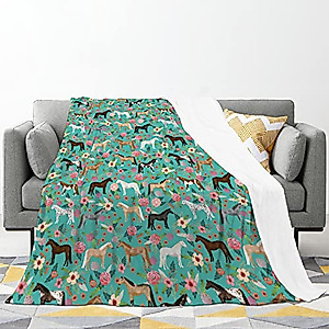 Flannel Fleece Plush Throw Blanket,Horses Floral Horse Breeds Farm Animal Pets Flowers Pattern Throw for Recliner, Air Conditioning Blanket 50x40 inch