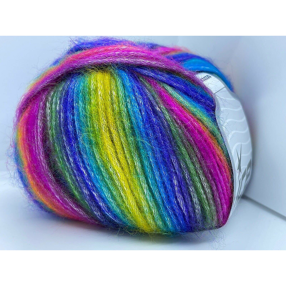 Picasso Rainbow II - Blue, Purple, Green, Yellow, Orange, Fuchsia Fuzzy with Subtle Sheen Yarn, Polyester, Acrylic Blend 50 gram 125 Yards