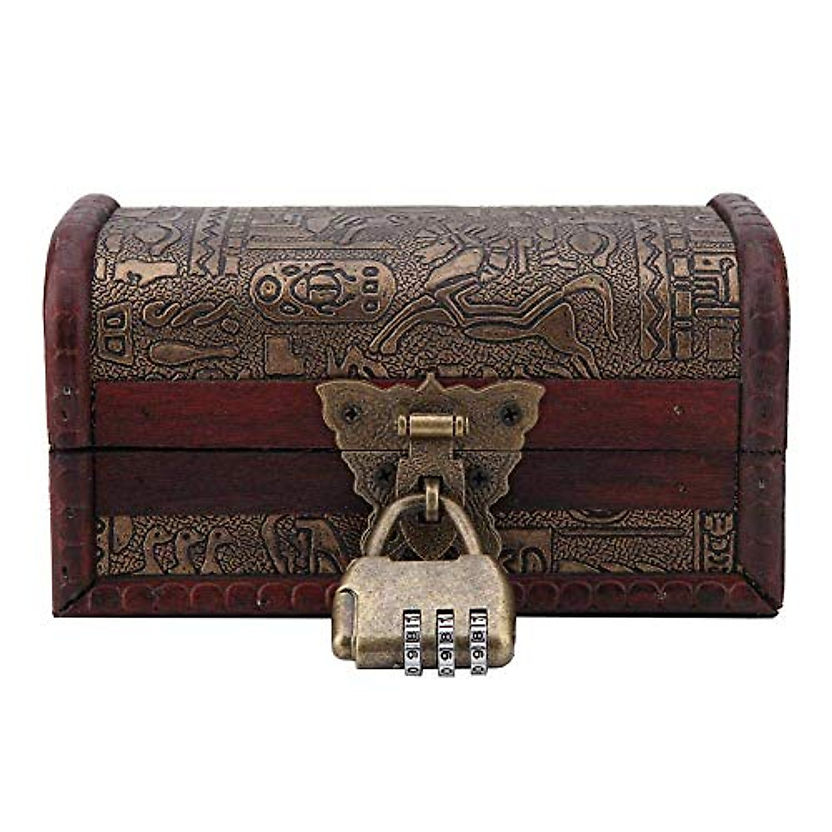 FTVOGUE Egyptian Wooden Antique Old Jewelry Storage Box Trinket Box Shooting Furnishings Props Handmade Crafts (#1: Password lock S)