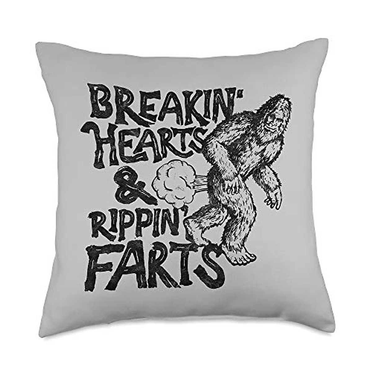 Giant Step Design Co. Breaking Hearts Ripping Farts Funny Bigfoot Sasquatch Gas Throw Pillow, 18x18, Multicolor