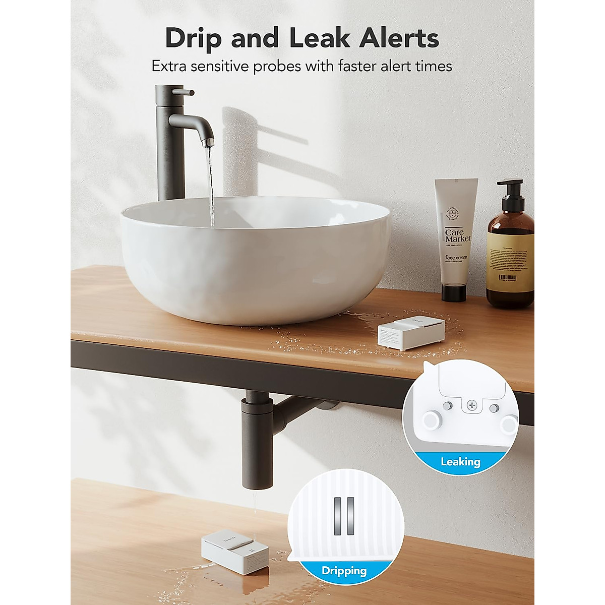 GoveeLife WiFi Water Ieak Detector 2 for Home, Smart Water Ieak Sensor 4 Pack with 100dB Adjustable Alarm and App Alerts, Wireless Detector with 1312 ft Transmission for Basement, Kitchen, Bathroom