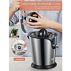 FOHERE Citrus Juicer Electric Orange Juicer with Humanized Handle and Two Size Cones for Grapefruits, Orange and Lemon, Powerful 160W Silent Motor Stainless Steel BPA-Free, Silver