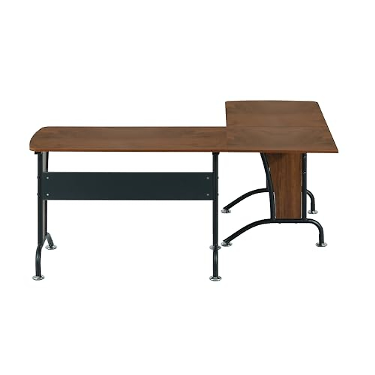 Techni Mobili Deluxe L Shaped, Corner Configurable as Left/Right-Handed L Inline, Durable Steel Frame with Spacious Work Area, Walnut and Grey Office Desk, 67” W x 57” D x 29” H
