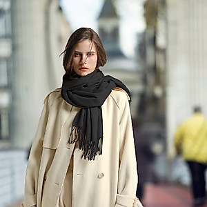 Anboor Super Soft Cashmere Blanket Scarf with Tassel Solid, Black, Size Large