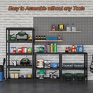 iDEKAI 3 Tier Steel Storage Shelves, Garage Shelving, Heavy Duty Adjustable Garage Shelves, Utility Rack, Shelving Units for Storage, Kitchen, Warehouse,Pantry, Closet, 35.5H 35.5W'' x 15.8" D, Black