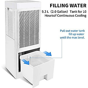 HealSmart 30'' Evaporative Air Cooler Fan with Humidification, Repellent and Anion Function, 2 Gallon Water Tank, 3 Speeds Setting, Remote Control, White