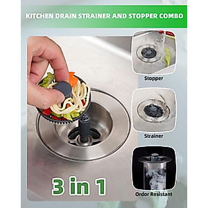Hibbent Universal 3 in 1 Metal Kitchen Sink Drain Strainer, Upgraded Stainless Steel Drain Stopper Combo, Pop Up Sink Stopper, Anti-Clogging Basket Strainer with Handle for US Standard 3-1/2" Drain