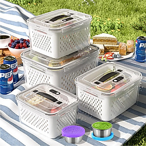 ATRONAW 12 Pieces Fruit Storage Containers for Fridge -Salad Dressing Containers To Go,Produce Storage Bins Set for Refrigerator for Salad Berry Lettuce Vegetables Meat