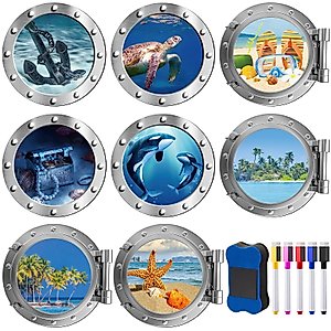 8 Pcs Cruise Door Magnets Decorations with 5 Colors Erasable Pens and Eraser Funny Door Magnetic Cruise Ship Anchor Car Decorations for Fridge Refrigerator Carnival Party Supplies (Sea and Beach)