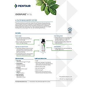 Pentair Everpure H-54 Drinking Water System, EV925267, Includes Filter Head, Filter Cartridge, All Hardware and Connectors, 750 Gallon Capacity, 0.5 Micron