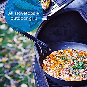 BK Pre-Seasoned Black Steel Carbon Steel Induction Compatible 12" Frying Pan Skillet, Oven and Broiler Safe to 660F, Durable and Professional, Black