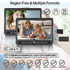 10.5" Dual Portable DVD Player, Arafuna Rechargable Car DVD Player Dual Screen Play A Same or Two Different Movies, Headrest DVD Player for Car with 5-Hour Battery, Support USB/SD, Last Memory