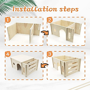 Acsist Guinea Pig Wooden Hideout with Hay Feeder Hamster Wood House Detachable Small Animal Hideouts for Chinchilla Dwarf Rabbit Hamster Hut Hedgehog