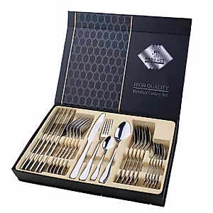 24-Piece Stainless Steel Cutlery Service for 6, Mirror Polished Tableware with Dinner Fork, Steak Knife, Dinner Spoon & Salad Spoon, Dishwasher Safe, Suitable for Dinner, Banquet, Parties