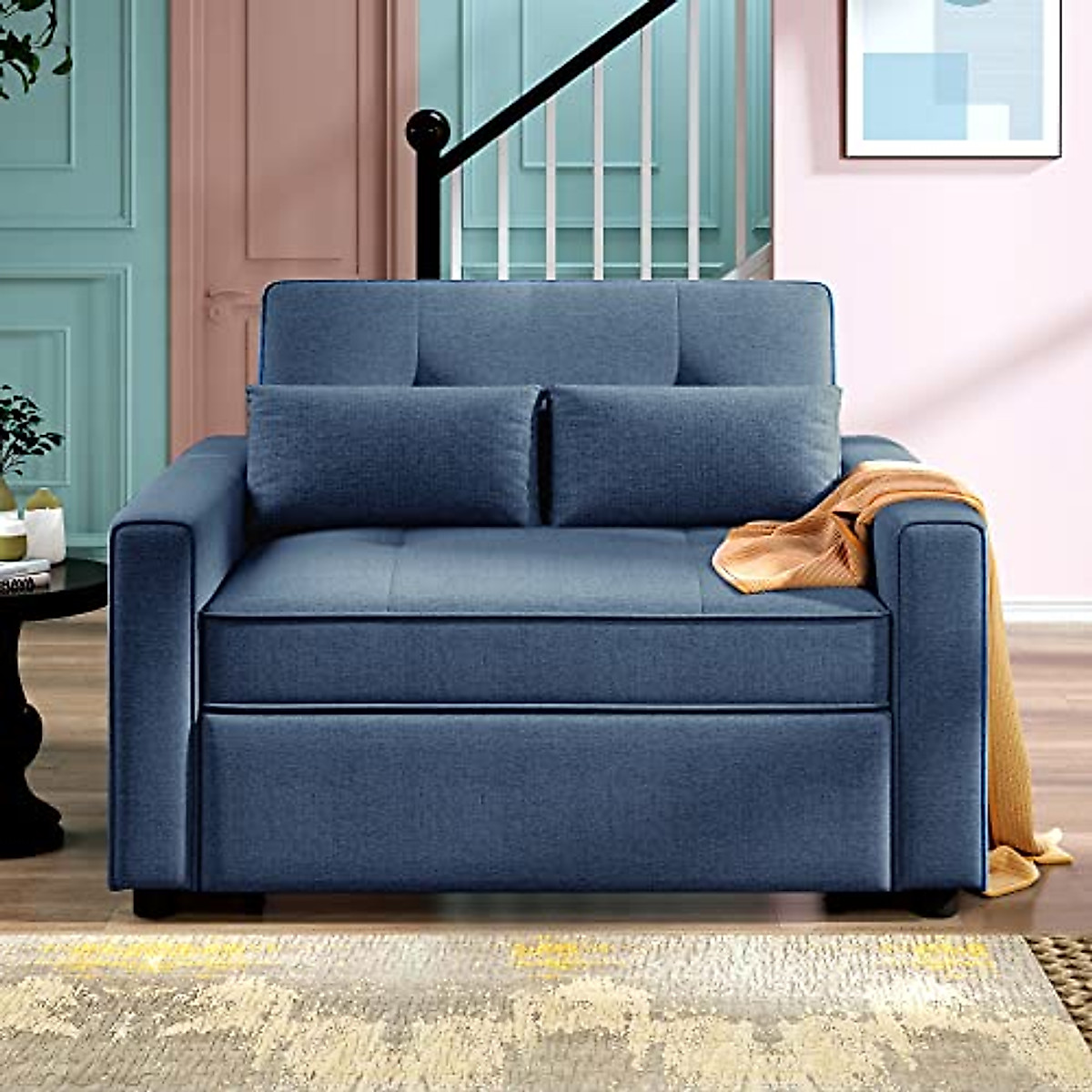 Tdewlye Versatile 48" Convertible Sleeper Sofa Bed with Adjustable Bed Chair,USB Charging Port and 2 Pillows,for Small Space Apartment Office Living Room (Blue#USB)