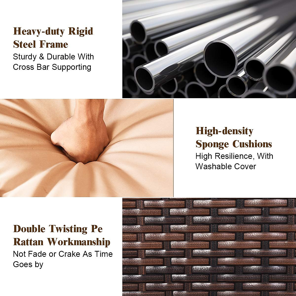 HAPPYGRILL 3-Piece Outdoor Rattan Sectional Sofa Set Patio Wicker Rattan Conversation Furniture Set, Steel Frame & Seat Cushion, Perfect for Garden Lawn Pool Backyard