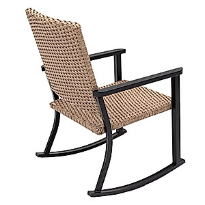 C-Hopetree Outdoor Rocking Chair for Outside Patio Porch, Metal Frame, Natural All Weather Wicker