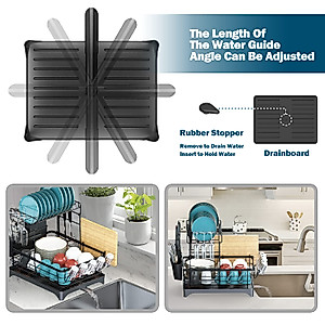 SHAINFUN Dish Drying Rack with Drainboard Set,2-Tier Dish Rack for Kitchen Counter,Rust Prevention Large Capacity Dish Drainer Organizer with Utensil Holder,Wine Glass Holder.