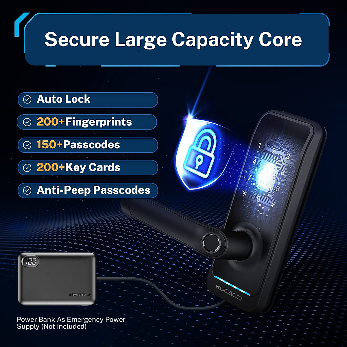 KUCACCI Smart Door Lock, Keyless Entry Door Lock, Fingerprint Door Lock, Digital Door Lock, Keypad Door Lock with Handle, Bluetooth WiFi Door Locks, Smart Door Handle for Smart Home(Black)
