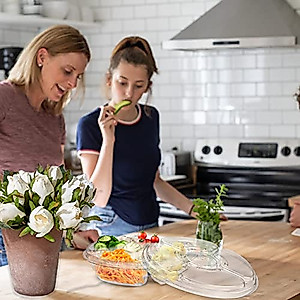 [8 Pack] 10 Inch Round Plastic Appetizer Tray with Lid - 5 Compartment Container, Food Serving Dip Platter, Disposable Clear PET Storage, Kids Snack, Veggie Fruit Travel Organizer for Party and Buffet