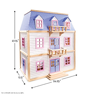 Melissa & Doug Wooden Multi-Level Dollhouse SIOC - Wooden Multi-Story Pretend Play Dollhouse For Kids