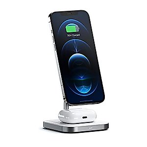 Satechi Aluminum 2-in-1 Magnetic Wireless Charging Stand – Compatible with iPhone 14 Pro/14/14 Plus, iPhone 13 Pro/13 Pro/13 Mini/13 with MagSafe, AirPods Pro 2/1, AirPods Gen 3/2