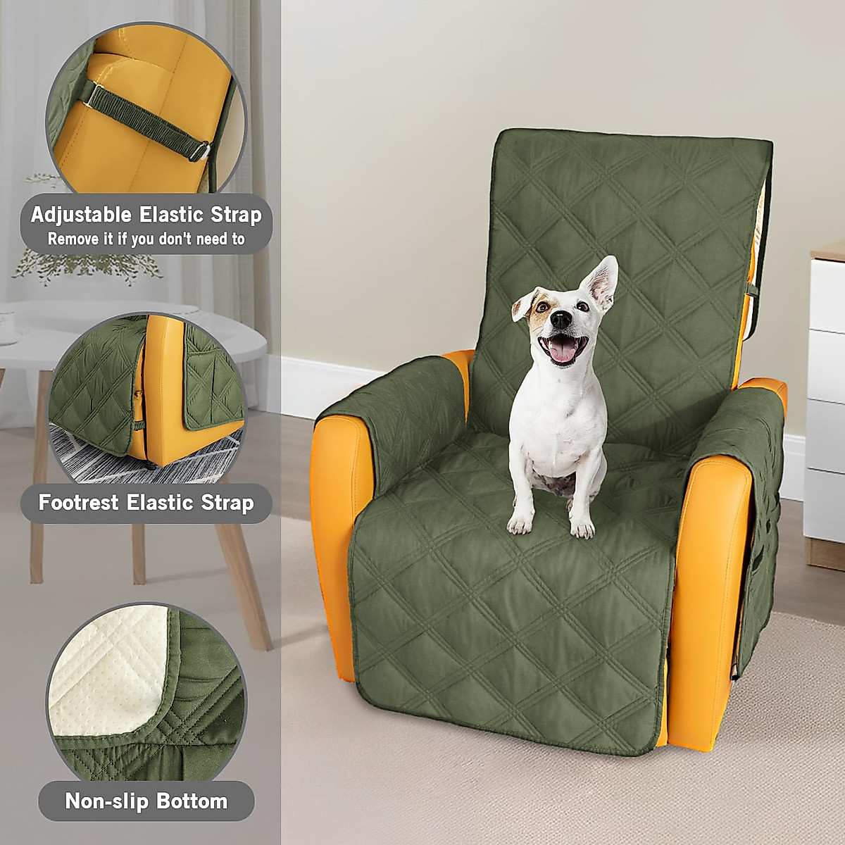 CHHKON Recliner Chair Covers Waterproof with Anti-Skip Furniture Protector Sofa Slipcover for Children, Sofa Covers for Dogs (Green, 23'')